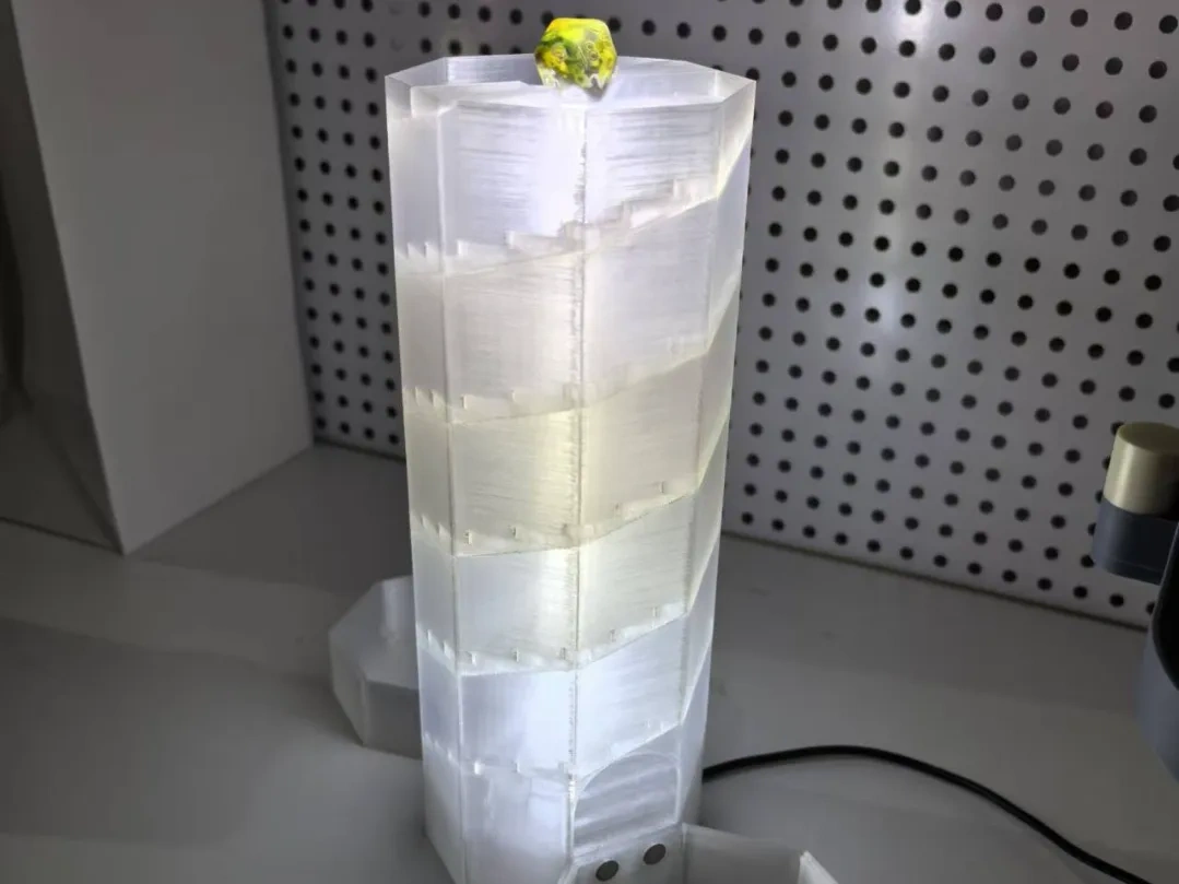 Dual-channel transparent luminous spiral staircase dice tower by ...
