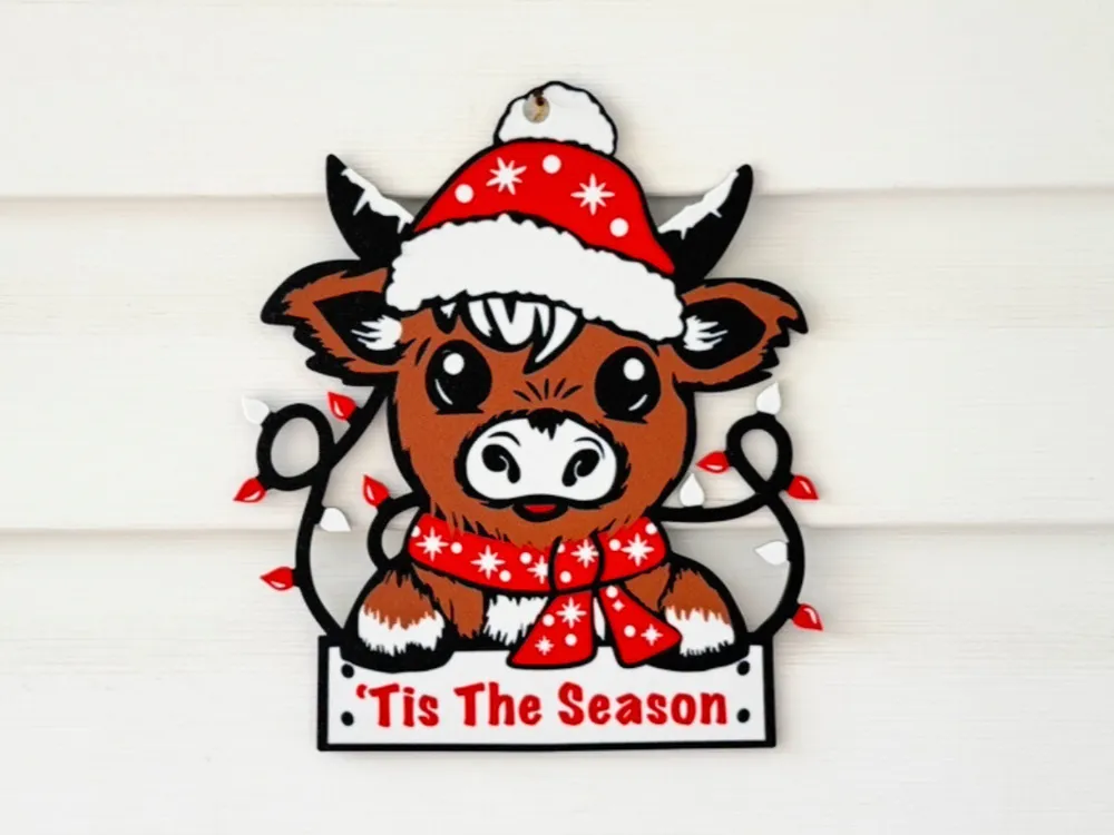 Christmas Highland Cow door Sign Wall Art - Free 3D Print Model ...