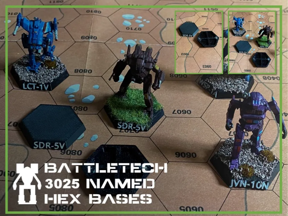 BattleTech 3025 Named Light Mech Hex Bases by zzv347 MakerWorld: Download Free 3D Models