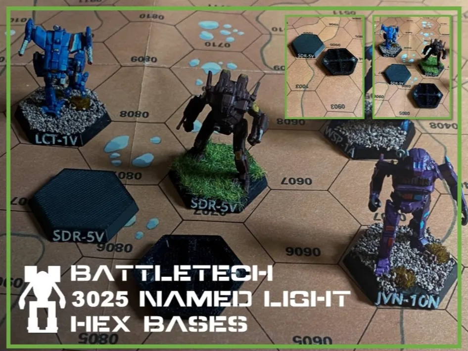 BattleTech 3025 Named Light Mech Hex Bases by zzv347 MakerWorld: Download Free 3D Models