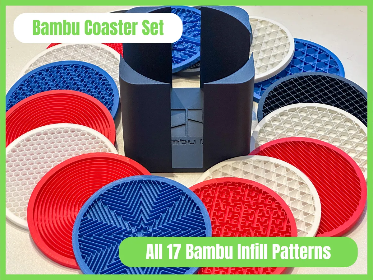 Bambu Infill Pattern Coaster Set with Holder by Buzzzz MakerWorld ...