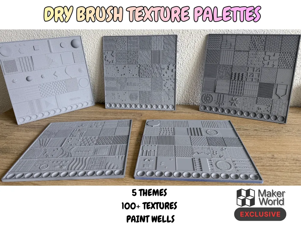 Dry Brush Texture Palettes (5 Themes, Paint Wells) - Free 3D Print ...