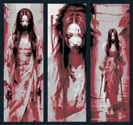 Set of 3 Bookmarks of the Demon Kuchisake-onna of Japanese Folklore ...