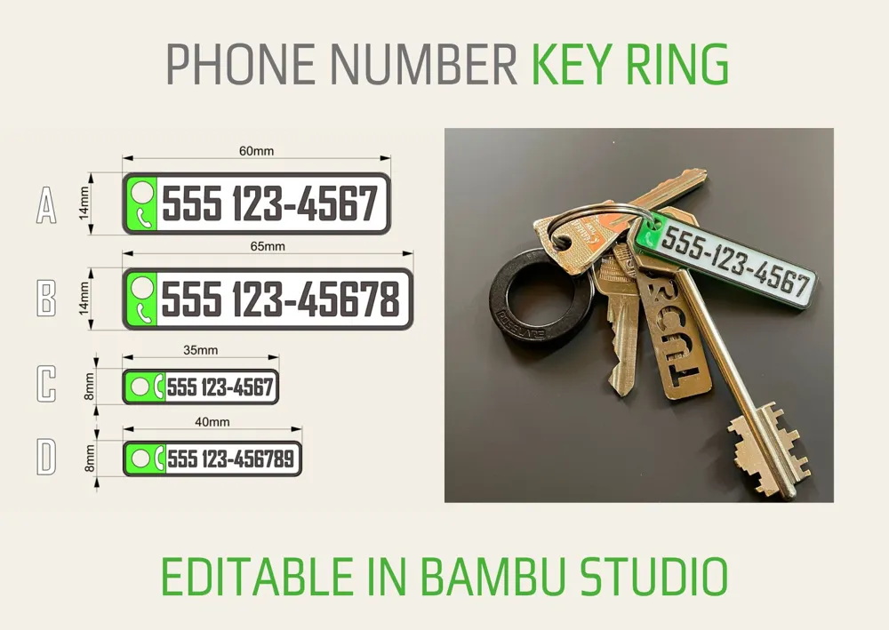Phone number key ring by 123cut - MakerWorld
