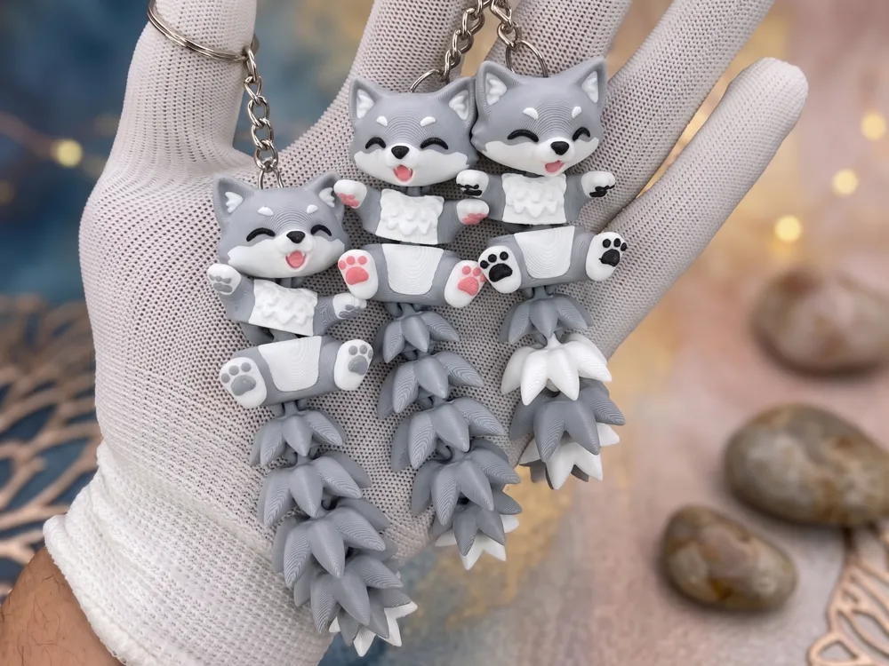 Fluffy Tail Cute Flexi Wolf - Toy / Keychain - Free 3D Print Model ...