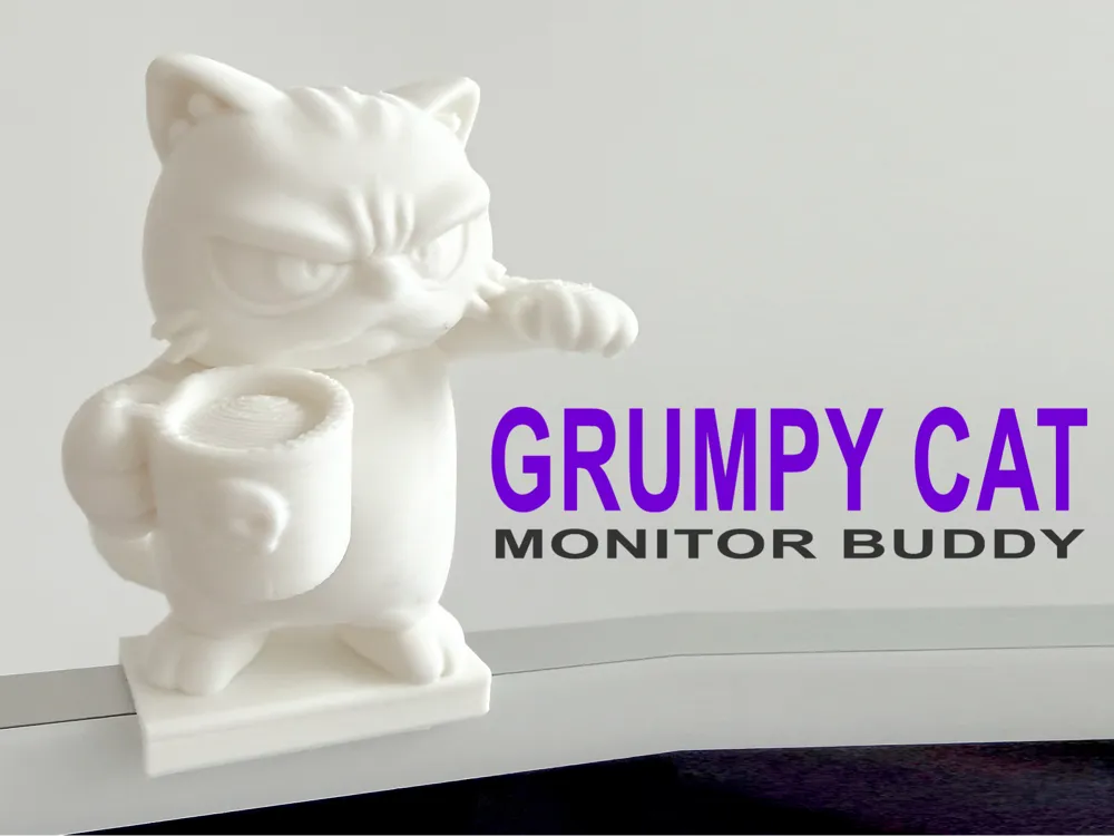 Grumpy Cat with Coffee Mug Monitor Buddy - Free 3D Print Model - MakerWorld