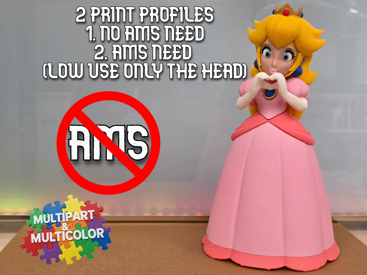 Princess Peach - MARIO / NO AMS & MULTICOLOR - Free 3D Print Model ...