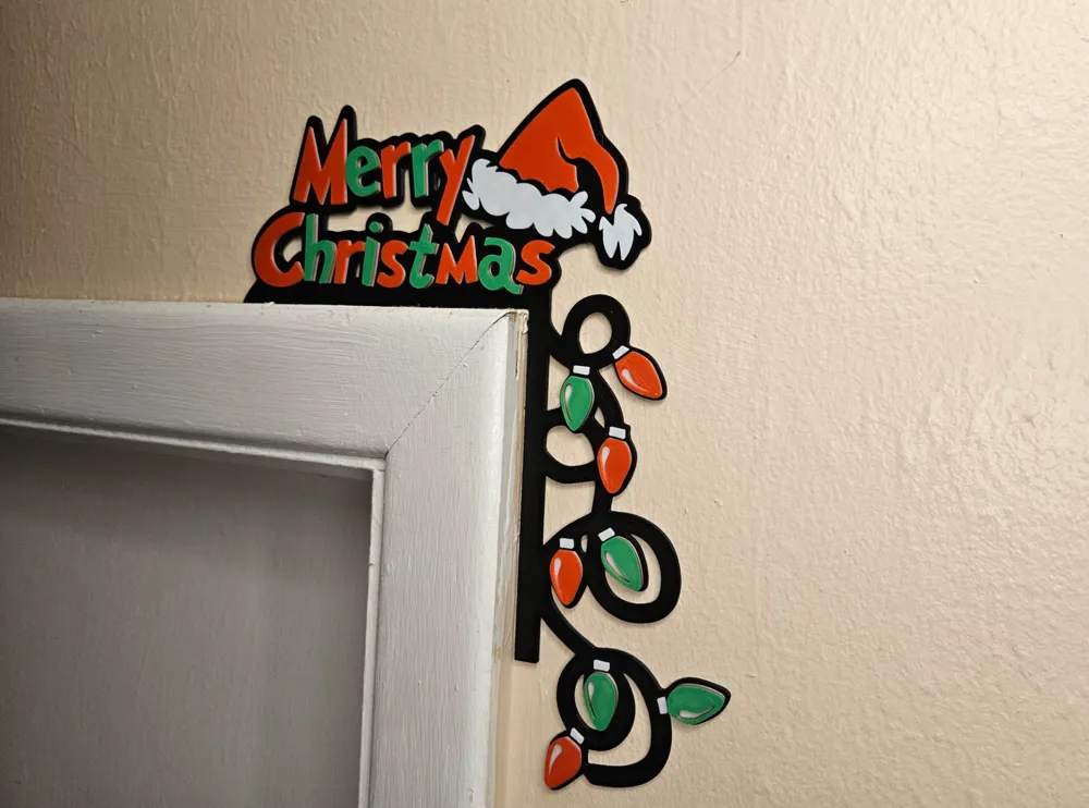 Merry Christmas Lights Door Corner Topper by Ocular Dynamic MakerWorld: Download Free 3D Models