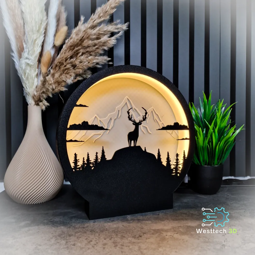 Deer with Mountains LED Lamp - Free 3D Print Model - MakerWorld
