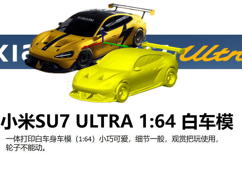 小米SU7 ultra（挖孔版） 1:64粗糙把玩版车模，静态把玩 来自 williamjay MakerWorld：免费下载 3D 模型