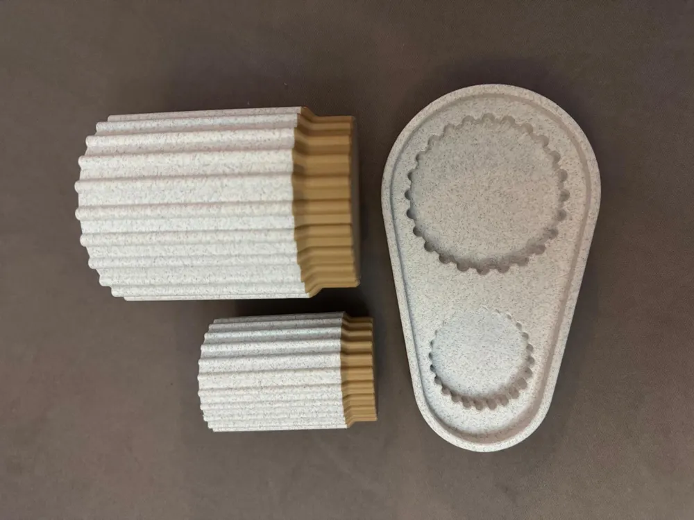 The Marble-Style Ribbed Pots & Stand Set -Bathroom by SG3D - MakerWorld