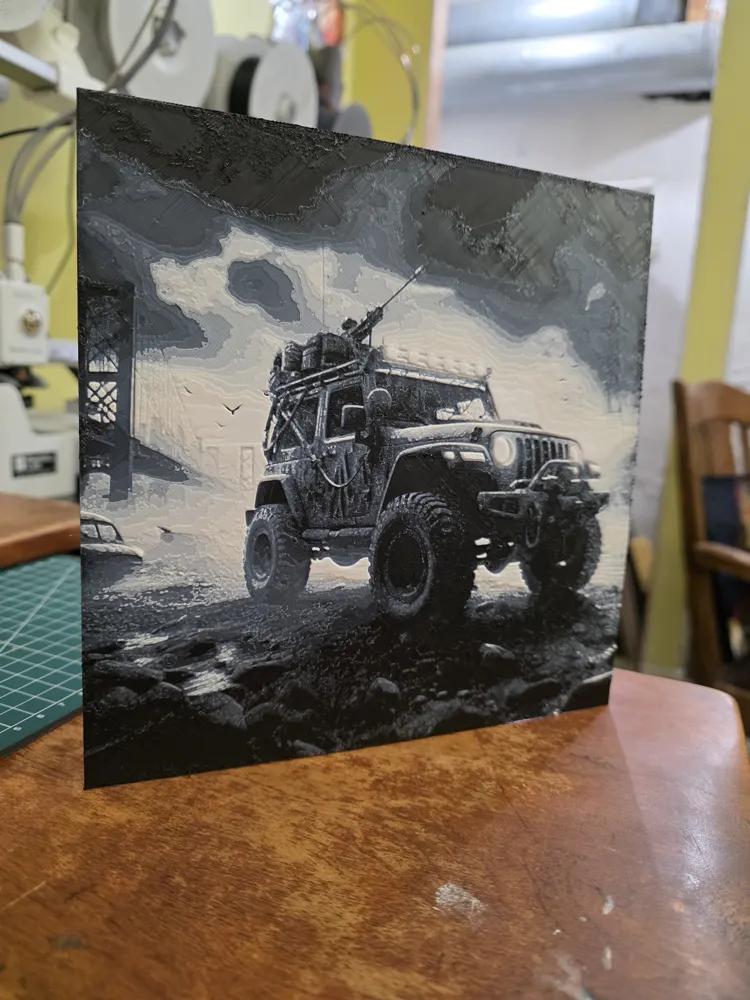 Apocalyptic Jeep HueForge V3 - Free 3D Print Model - MakerWorld