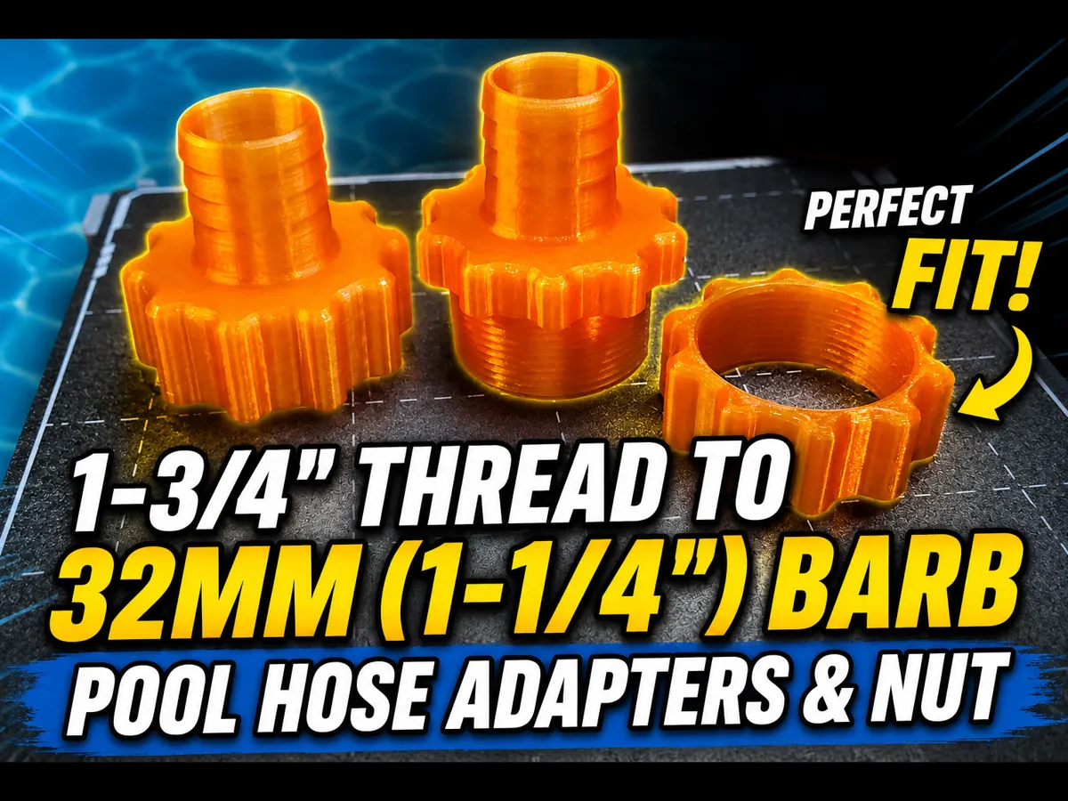 1-3/4" Thread to 32mm 1-1/4 Barb Pool Hose Adapter - Free 3D Print ...