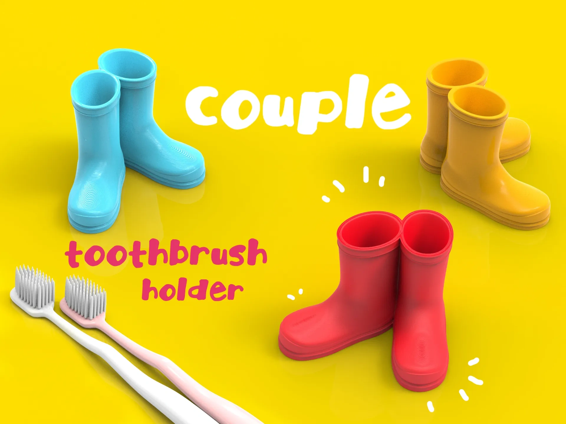 Couple's Toothbrush Holder – Little Rain Boots by 摩灯陈饰 - MakerWorld
