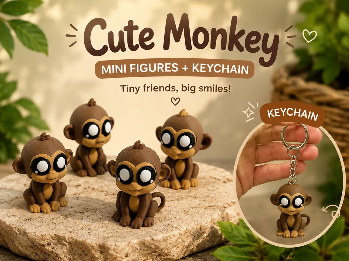 Monkey Flexi Toy Keychain Articulated cute kawaii - Free 3D Print Model ...