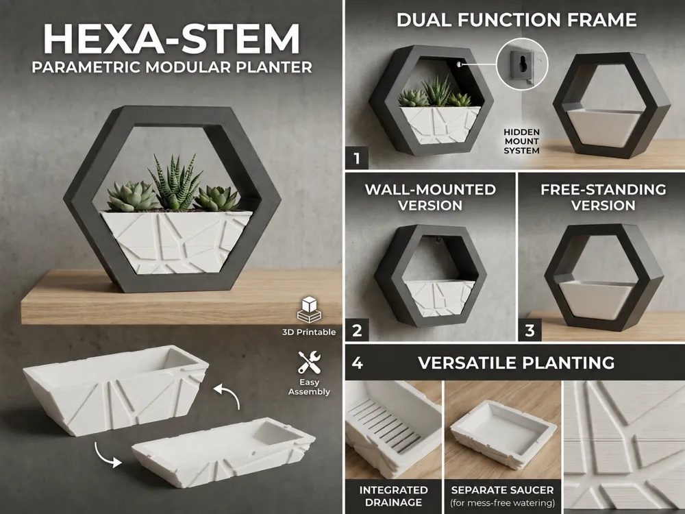 Jarrón hexagonal paramétrico estilo Japandi - Modelo de impresión 3D ...