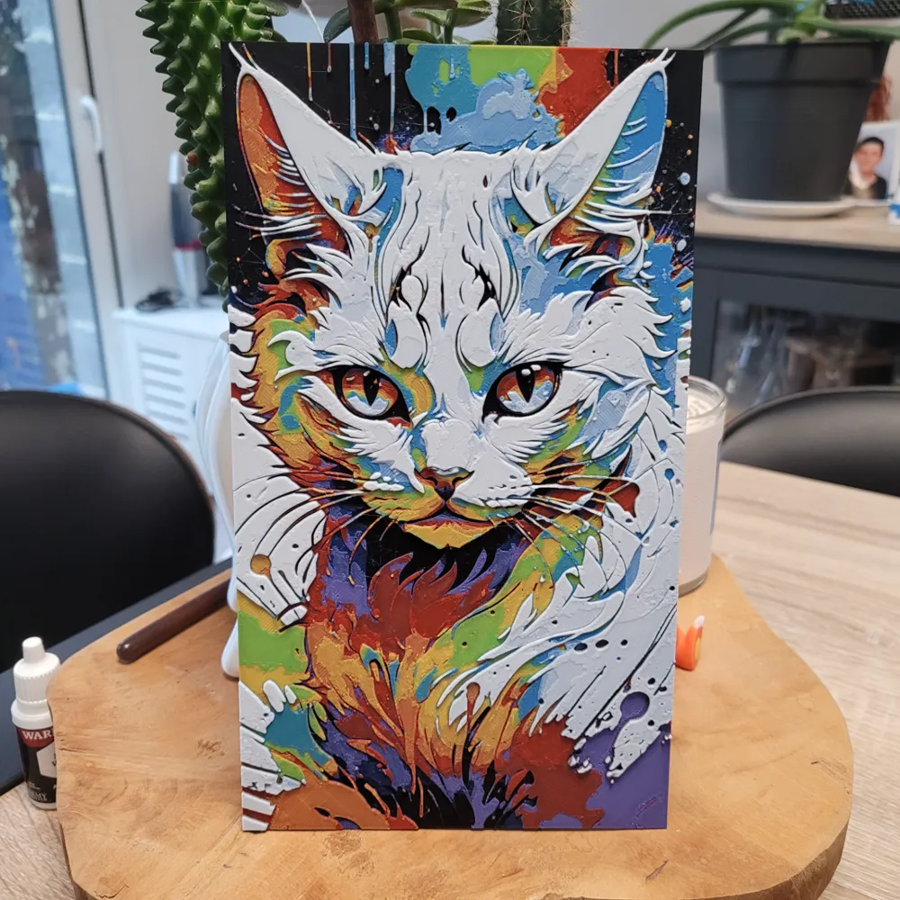 Painter cat 2, colorful cat - Hueforge 134x235 by Vincent111 - MakerWorld