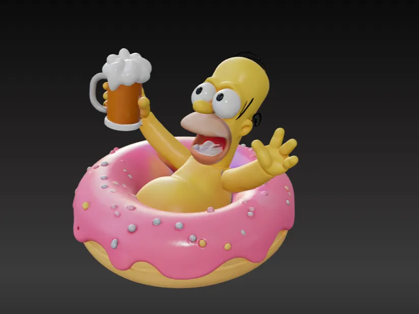 Homer Simpson floats in his donut, drinks a beer by Neoflix3d - MakerWorld