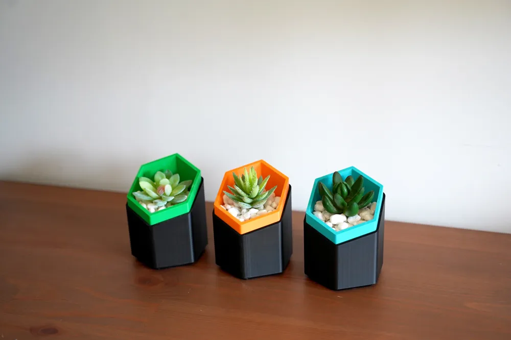 Slanted Hexagon Planter with Drip Tray By Foxwood - Free 3D Print Model ...