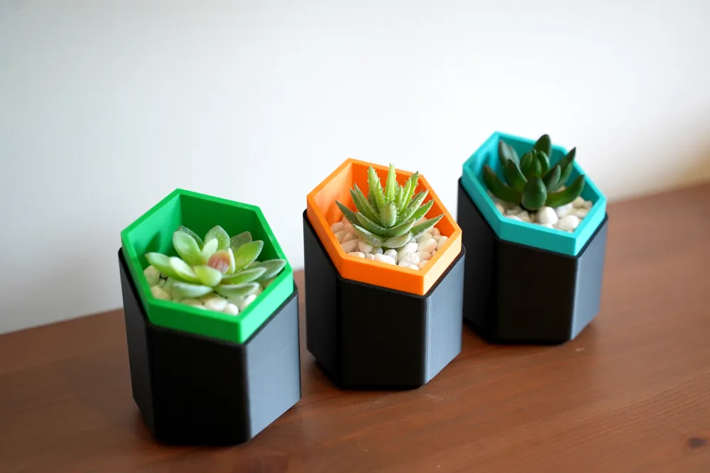 Slanted Hexagon Planter with Drip Tray By Foxwood - Free 3D Print Model ...