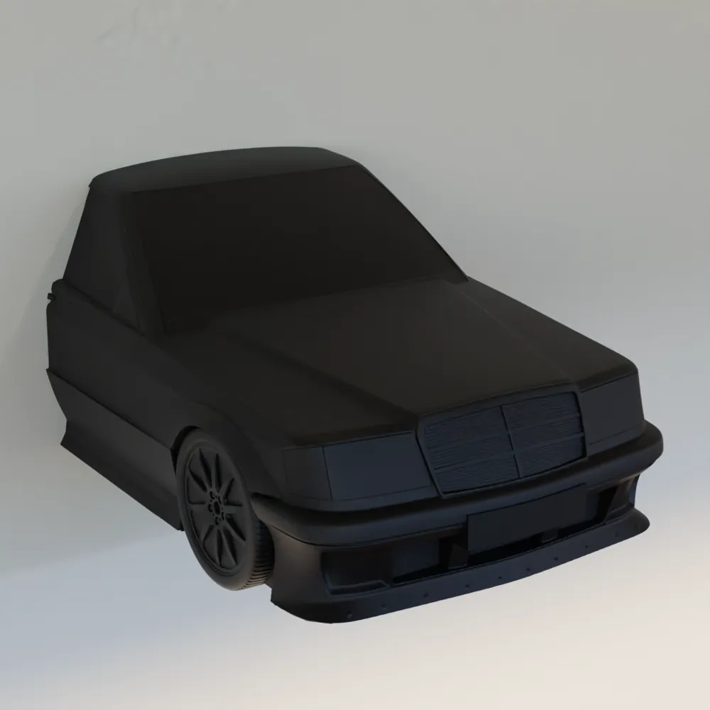 Mercedes Benz 190e Wall Art - Front View - Free 3D Print Model - MakerWorld