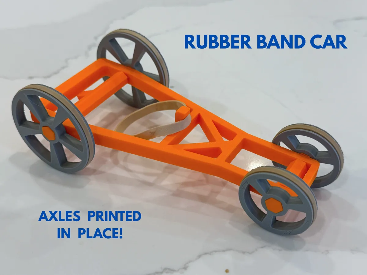 Rubber Band Car - Axles Printed in Place - Free 3D Print Model - MakerWorld
