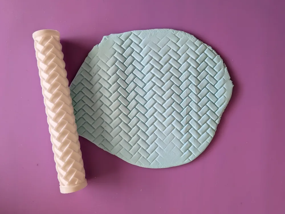 Texture Rolling Pin - Herringbone Brick Pattern - Free 3D Print Model ...
