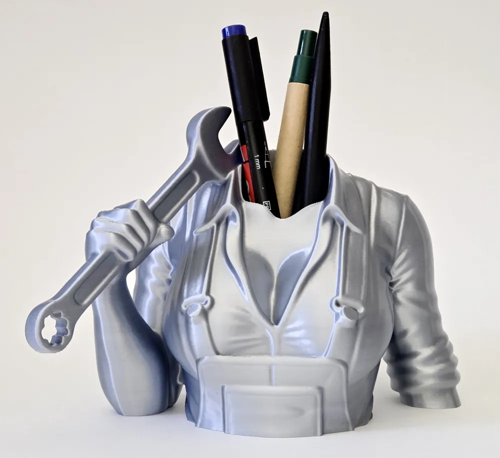 Pen pencil holder - female mechanic - Free 3D Print Model - MakerWorld