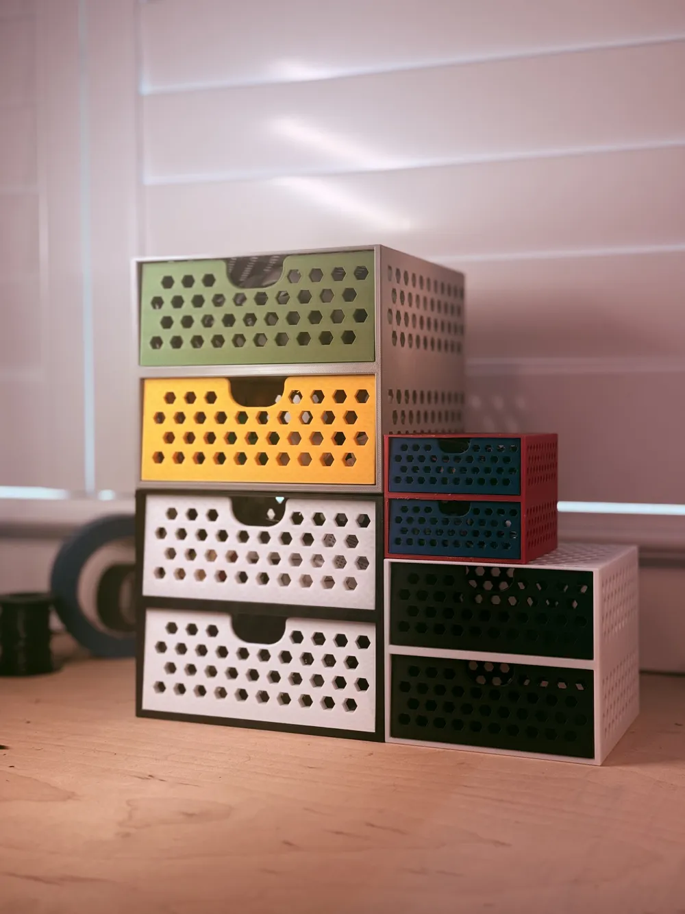 Hexagonal Sliding Storage -- Stackable! by Clay3D MakerWorld: Download ...