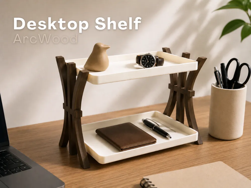 Desktop Shelf | ArcWood - Free 3D Print Model - MakerWorld