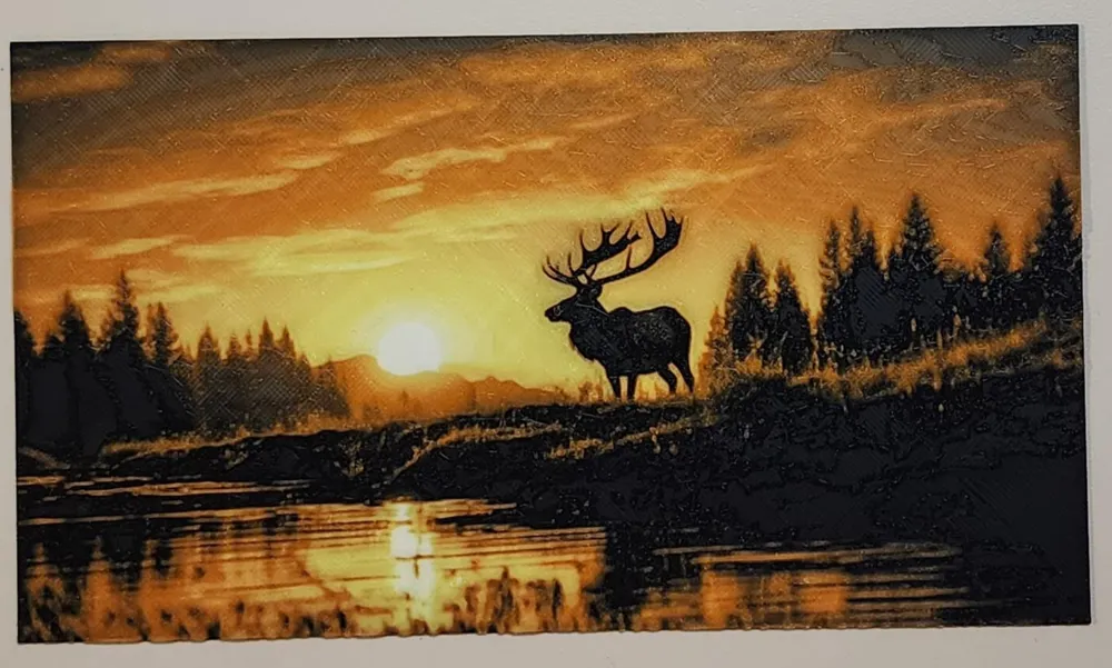 Elk at Sunset (hueforge) by briankstan - MakerWorld