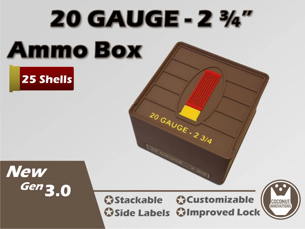 Ammo Storage Box 20 Gauge 2-3/4 (2.75) 25 Shells - Free 3D Print Model ...