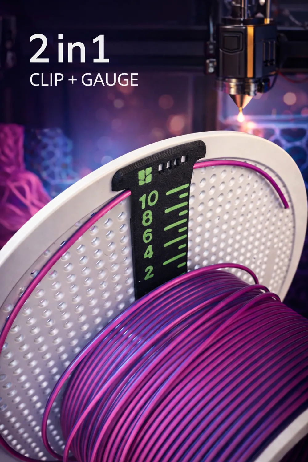 Filament Clip & Gauge – Spool Clip 2in1 - Free 3D Print Model - MakerWorld