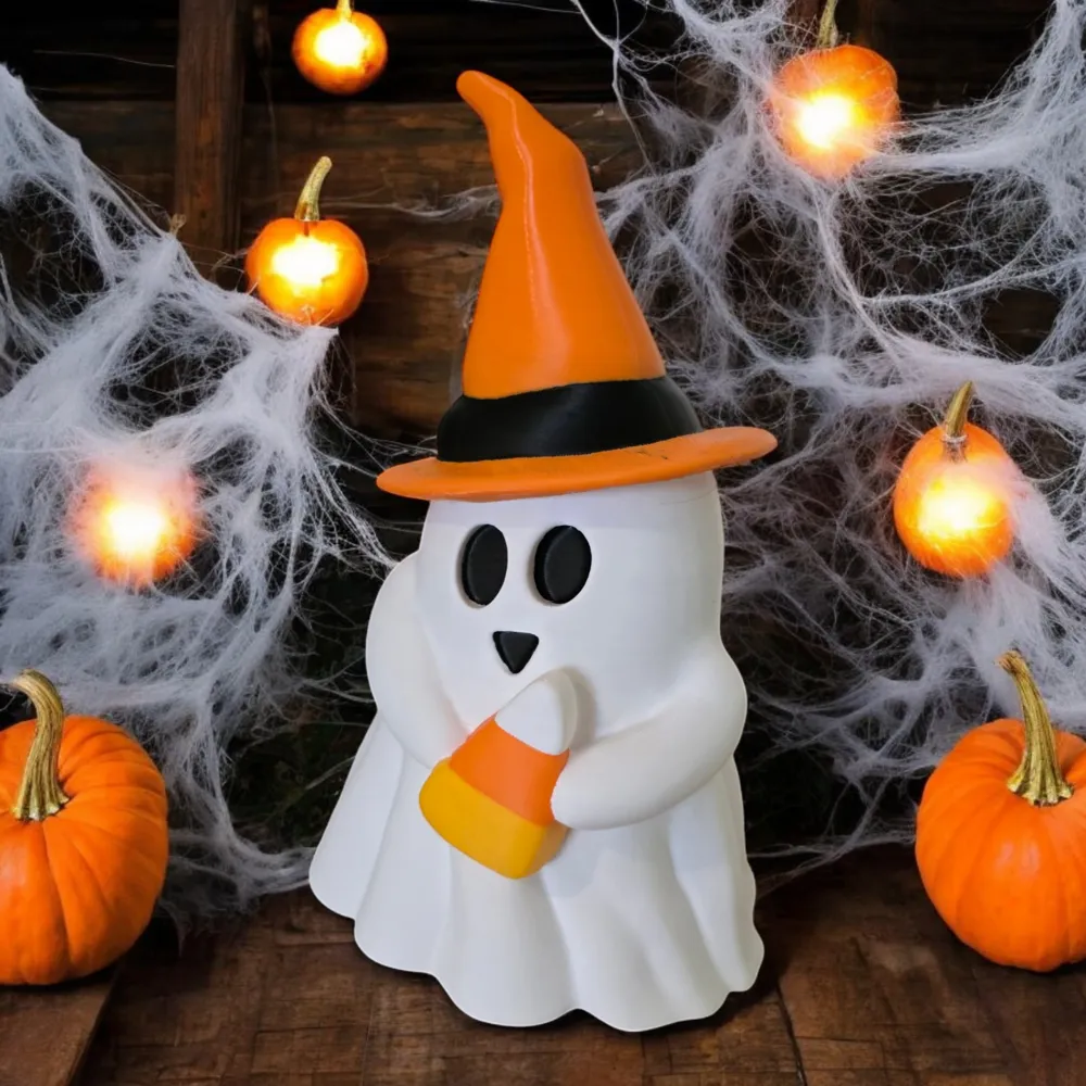 Cute Ghost Holding Candy Corn Halloween Decor by johnnyTbird - MakerWorld