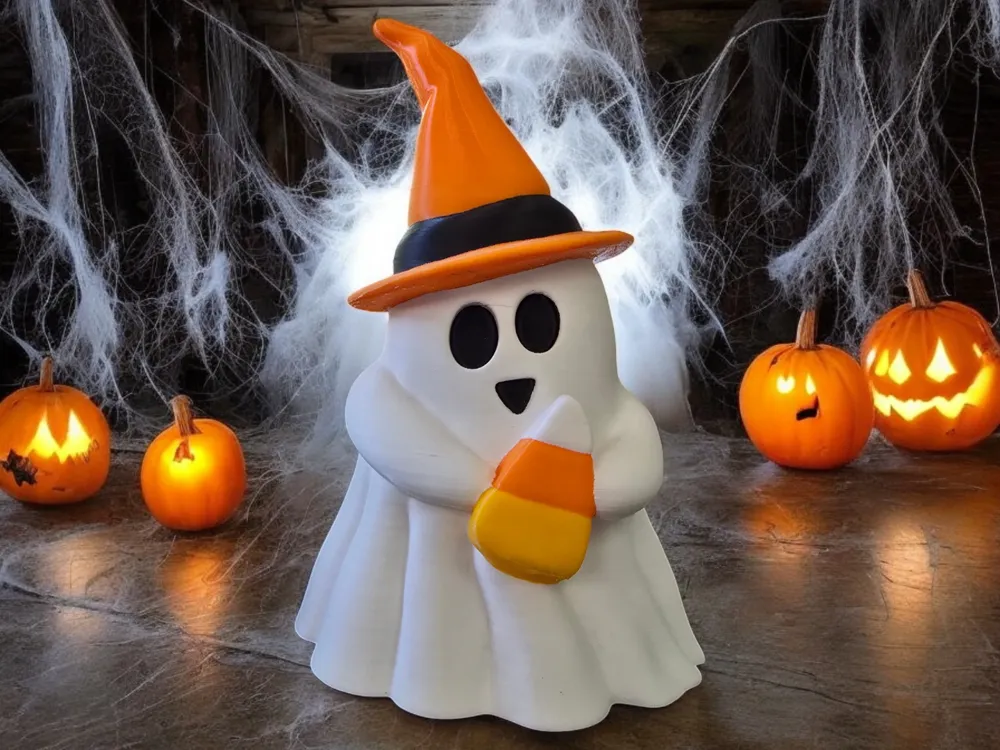 Cute Ghost Holding Candy Corn Halloween Decor by johnnyTbird - MakerWorld