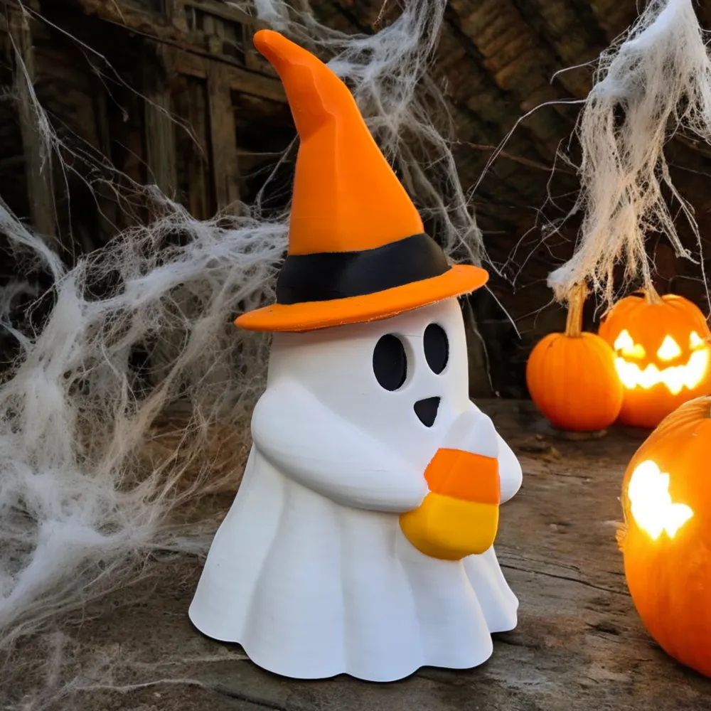 Cute Ghost Holding Candy Corn Halloween Decor by johnnyTbird - MakerWorld