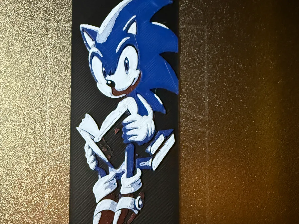 Sonic sitting on books bookmark HueForge by Viola's HueForge - MakerWorld