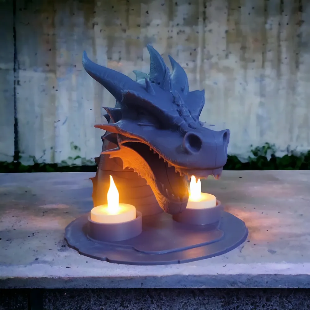 Summon the Magic: LED Tealight Holder Dragon Head by Eclipse 3D MakerWorld: Download Free 3D Models