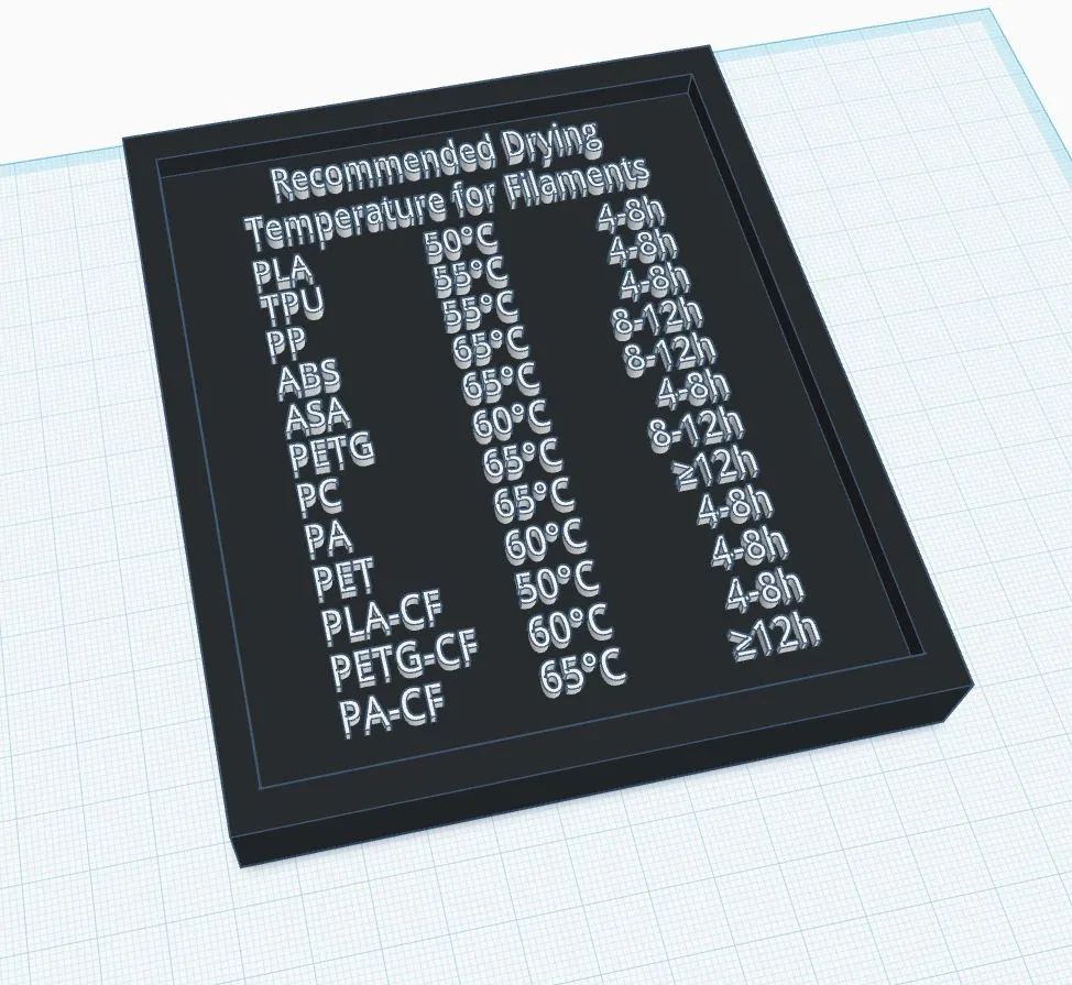 Recommended Drying Time/Temperatures for Filament by JKLMN MakerWorld ...