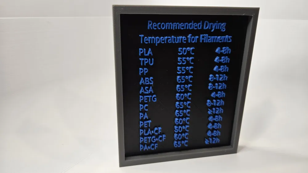 Recommended Drying Time/Temperatures for Filament by JKLMN MakerWorld ...