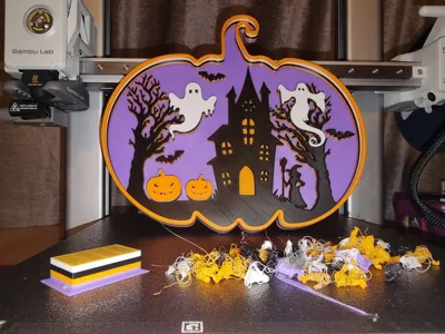 Spooky Halloween Scene - Pumpkin wall art by Jamboodle MakerWorld ...
