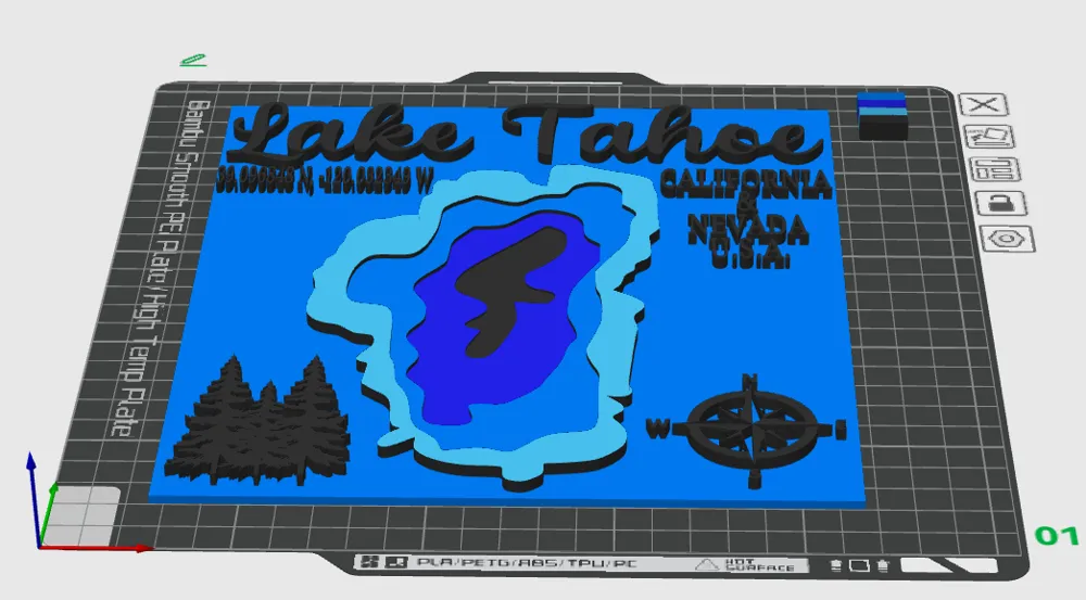 Lake Tahoe Topography Art by Wachtel's Whatnots - MakerWorld