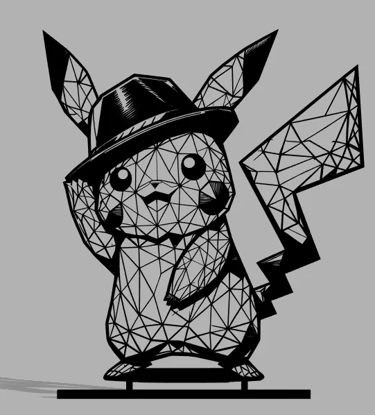 Geometric Low Poly cool Pikachu with display Plate by 3DPrintWolf ...