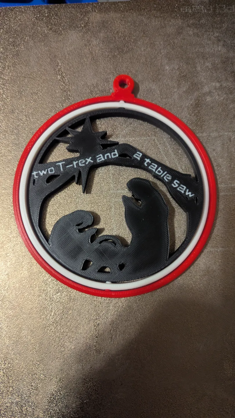 Two T-Rex and a Table Saw Nativity Ornament by Euclid Do It - MakerWorld