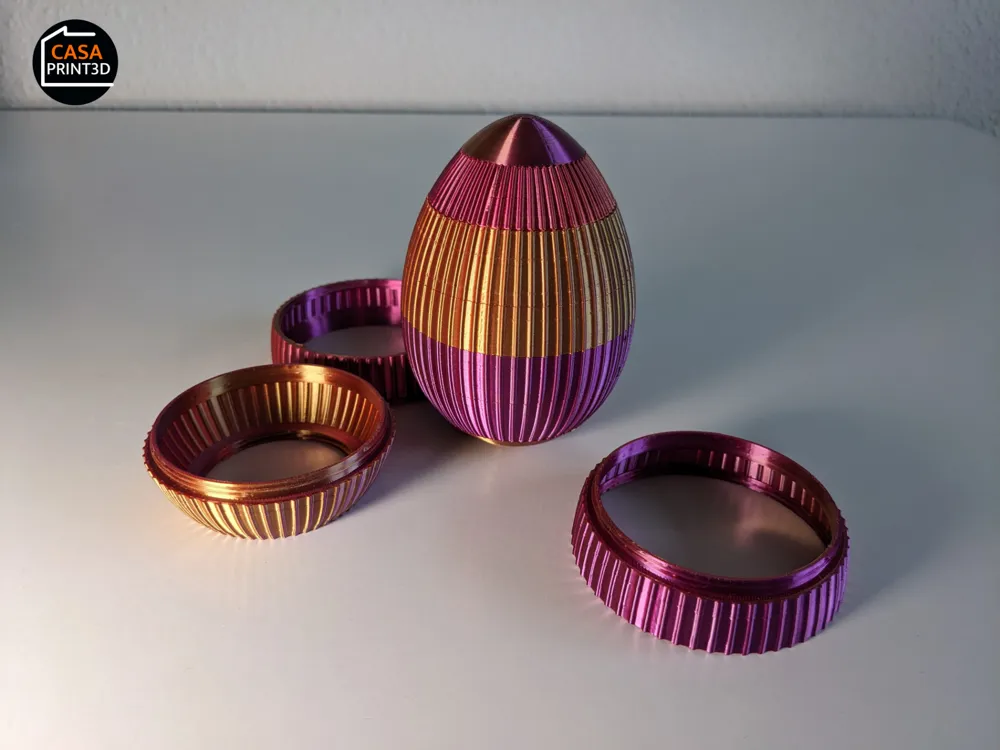 Threaded Easter Egg container. Easy 7-piece Puzzle by CasaPrint3D - MakerWorld