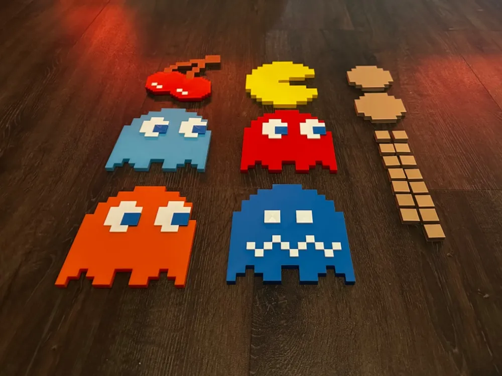 Retro Pac-Man Pixel Wall Art Set - Free 3D Print Model - MakerWorld