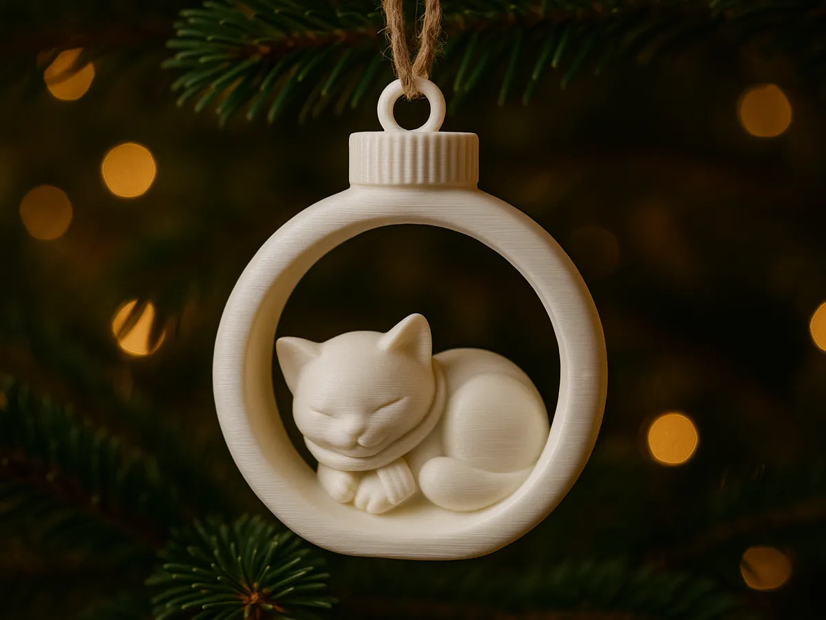 The Little Sleeping Cat - Christmas Tree Ornament - Free 3D Print Model ...