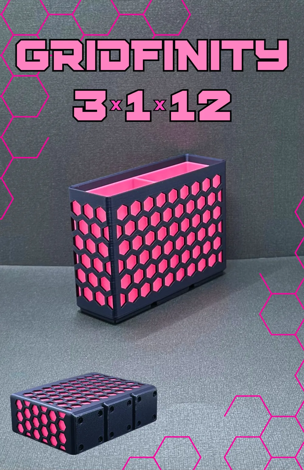 Gridfinity 1x3x12 hex (optional insert) by PiNK_3DP - MakerWorld