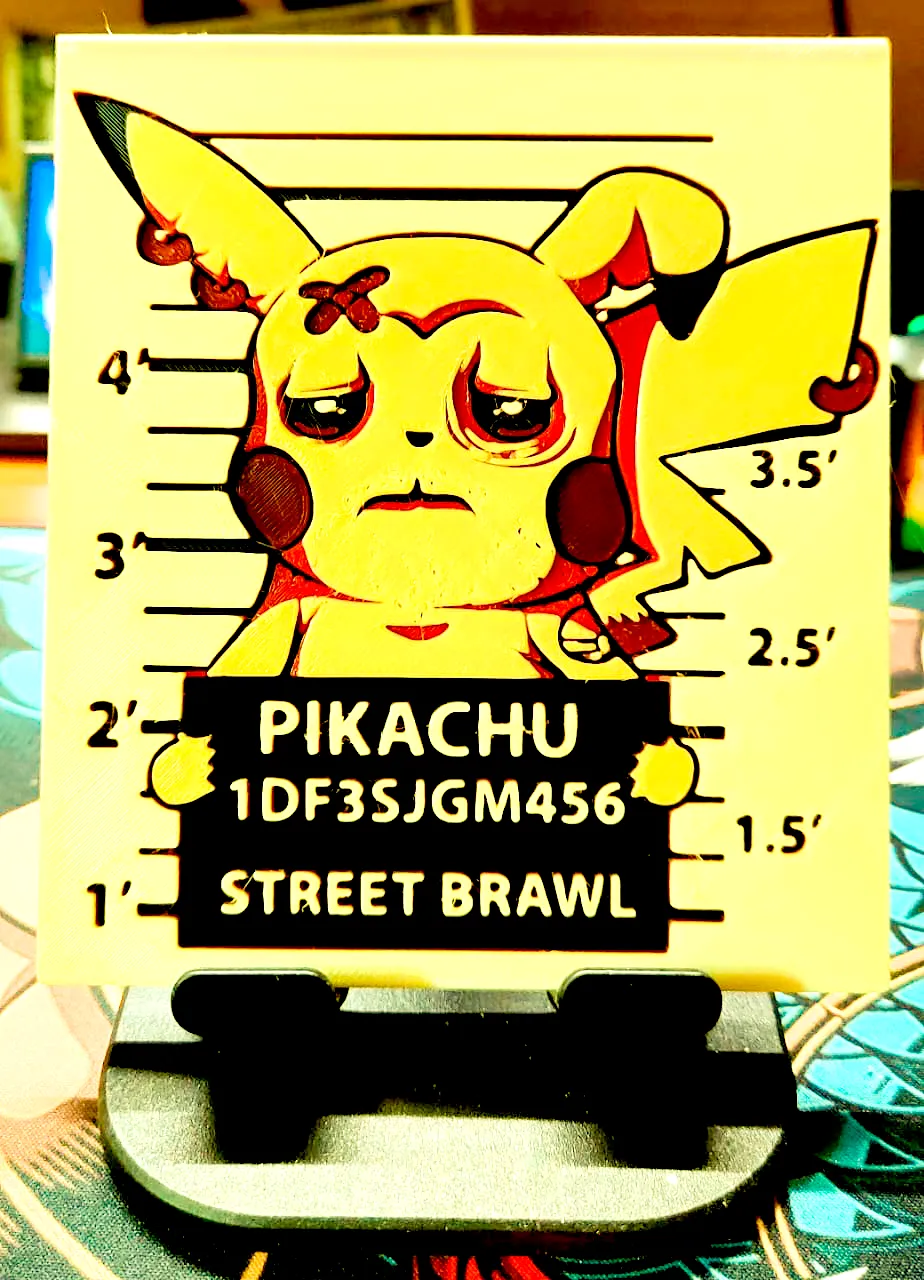 Pikachu mugshot (HueForge) by Teixi3D - MakerWorld