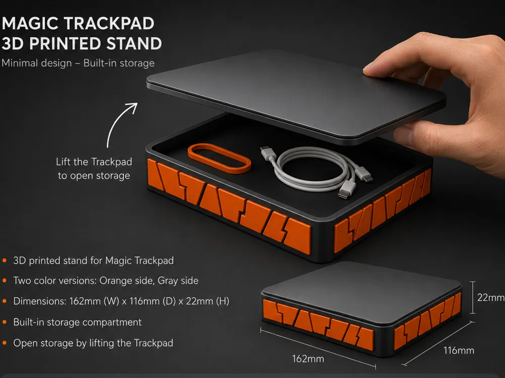 Magic Trackpad Stand with Hidden Storage | No AMS - Free 3D Print Model ...
